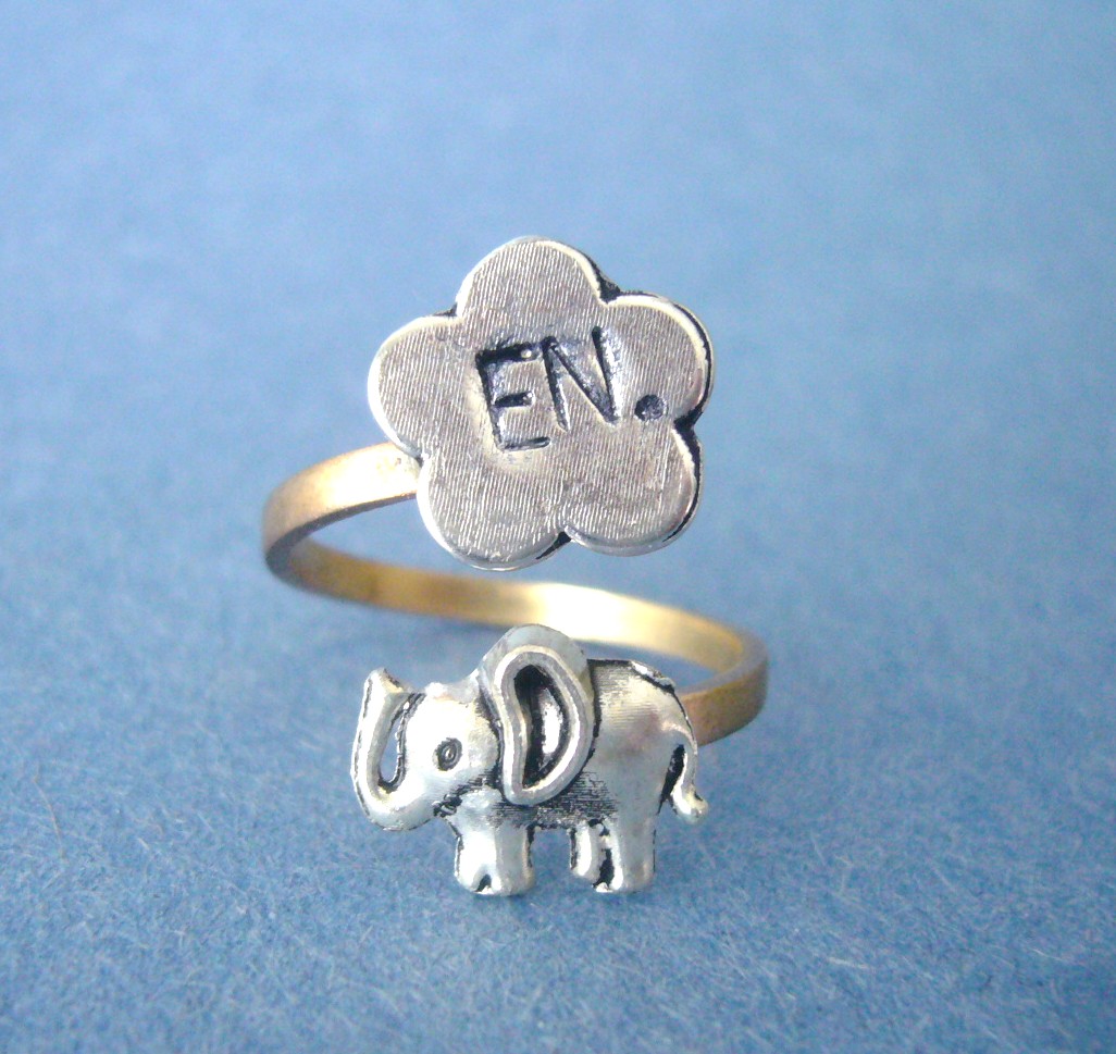 Personalized Elephant Ring With A Flower, Adjustable Ring, Animal Ring ...